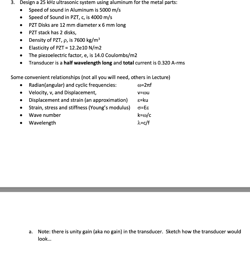 Solved 3. Design a 25kHz ultrasonic system using aluminum | Chegg.com