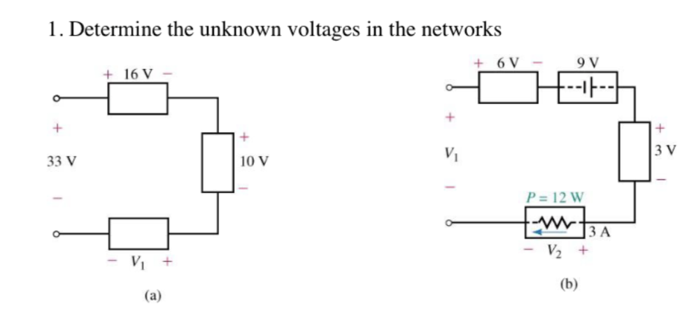 Solved 1. Determine the unknown voltages in the networks (a) | Chegg.com Solved 1. Determine the unknown voltages in the networks (a) | Chegg.com