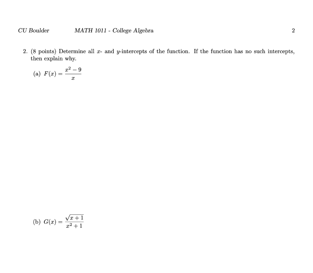 Solved CU Boulder MATH 1011 - College Algebra 2 2. (8 | Chegg.com
