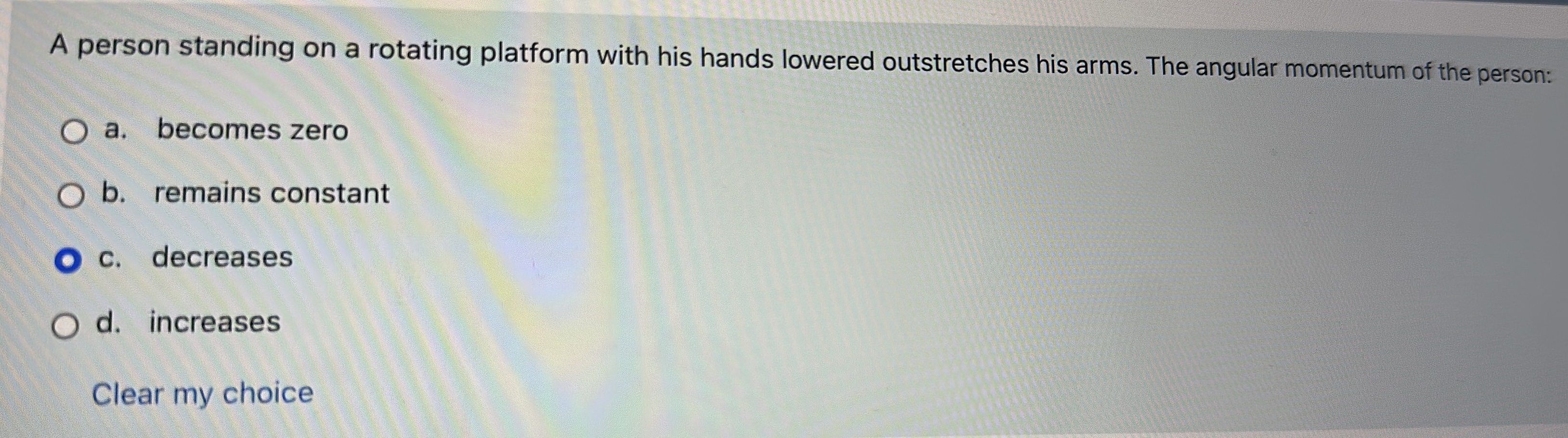 Solved A person standing on a rotating platform with his | Chegg.com