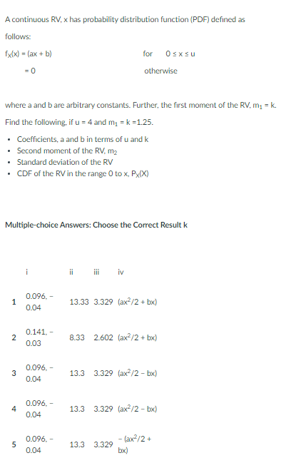 Solved A continuous RV, x has probability distribution | Chegg.com