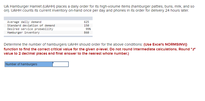 Solved UA Hamburger Hamlet (UAHH) places a dally order for | Chegg.com
