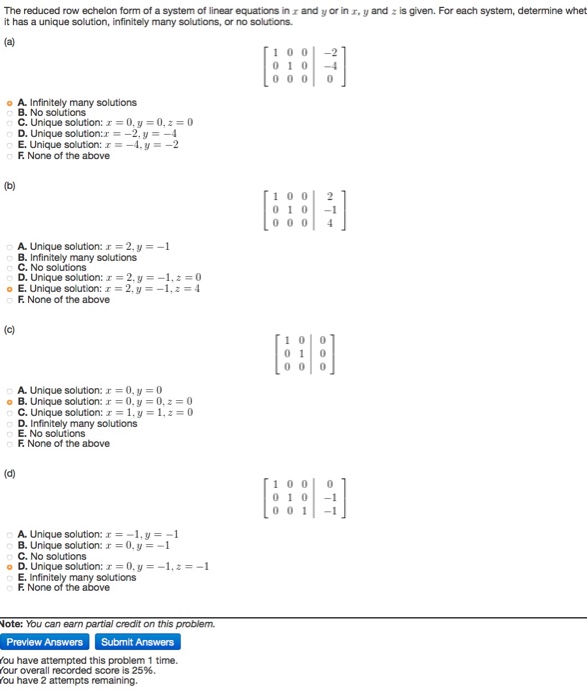 Solved The reduced row echelon form of a system of linear | Chegg.com