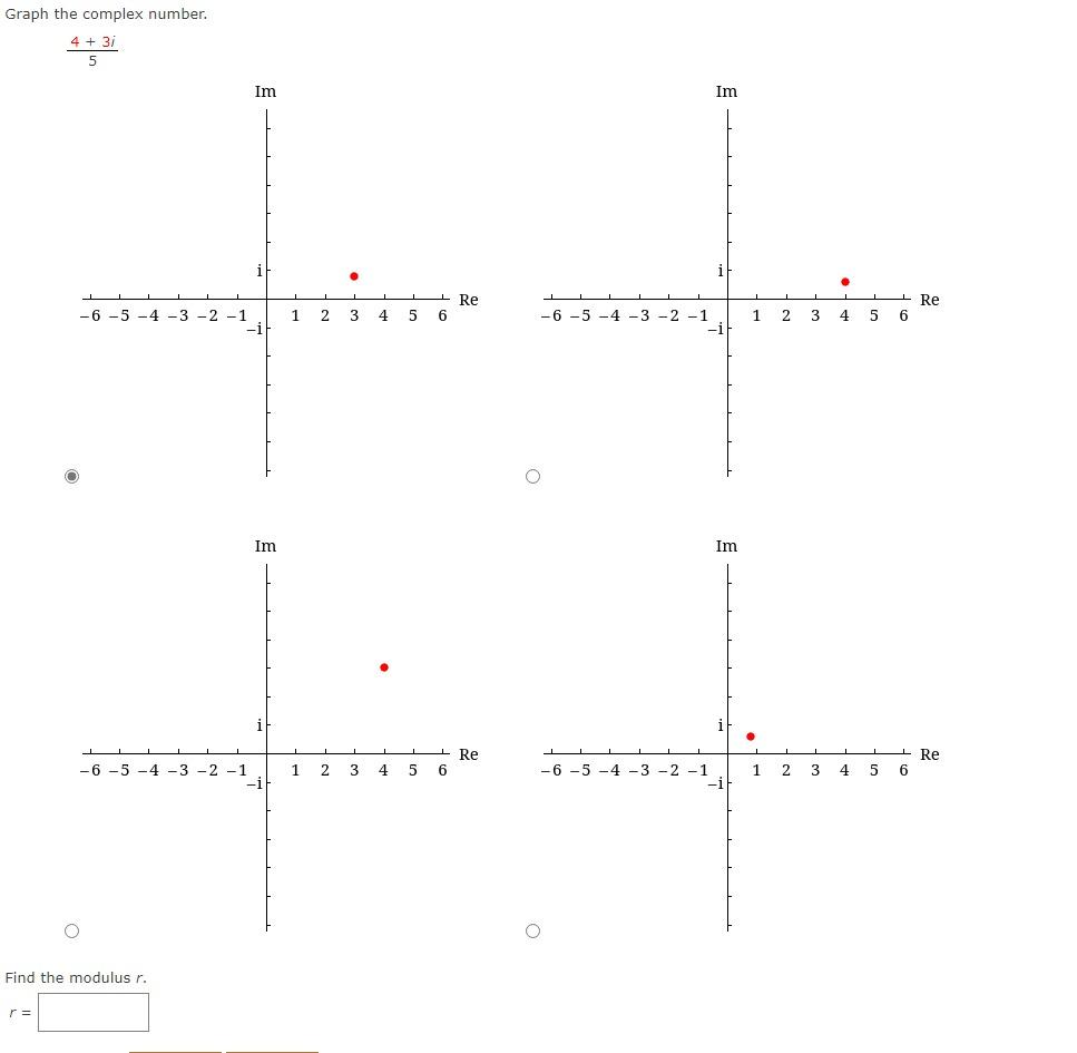 Solved Graph the complex number. 4 + 3; 5 Im Im . Re I Re 6 | Chegg.com