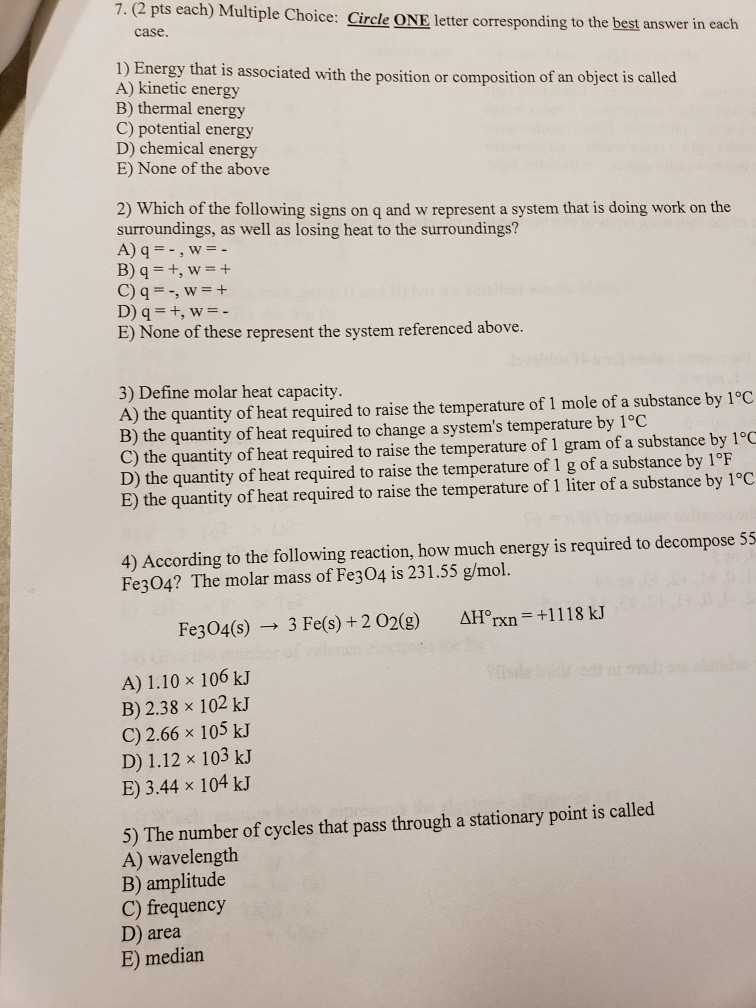 Solved 7. (2 pts each) Multiple Choice: Circle ONE letter | Chegg.com