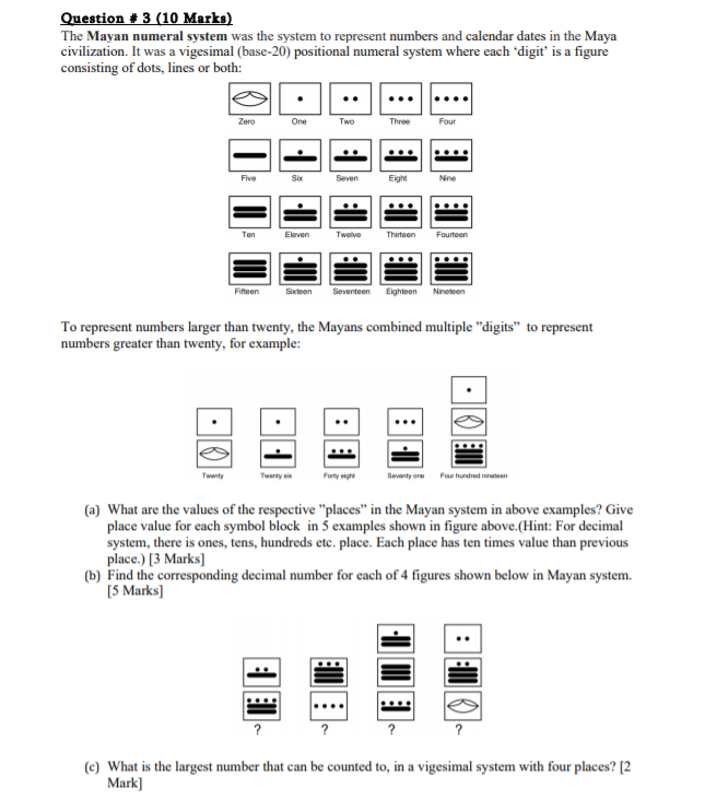 Solved Question # 3 (10 Marks) The Mayan numeral system was | Chegg.com