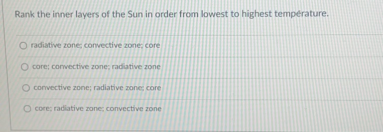 Solved Rank the inner layers of the Sun in order from lowest | Chegg.com