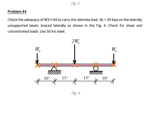 Solved Fig. 3 Problem #4 Check the adequacy of W21x44 to | Chegg.com
