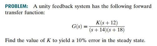 Solved PROBLEM: A unity feedback system has the following | Chegg.com