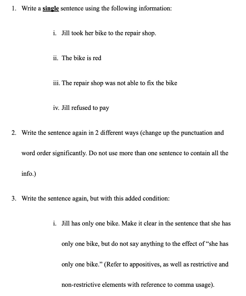 Solved 1. Write a single sentence using the following | Chegg.com