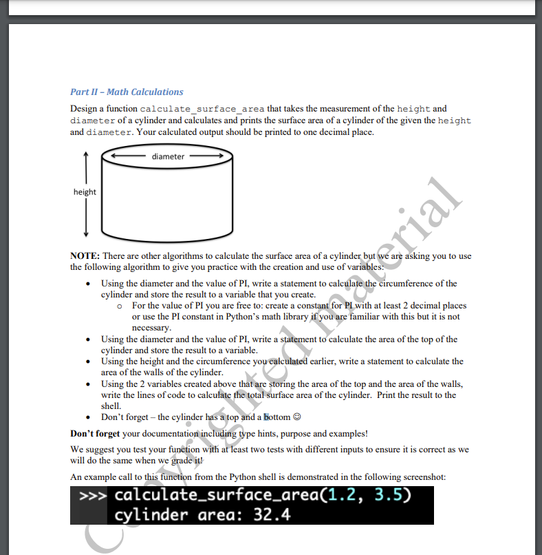 Part II - Math Calculations Design a function | Chegg.com