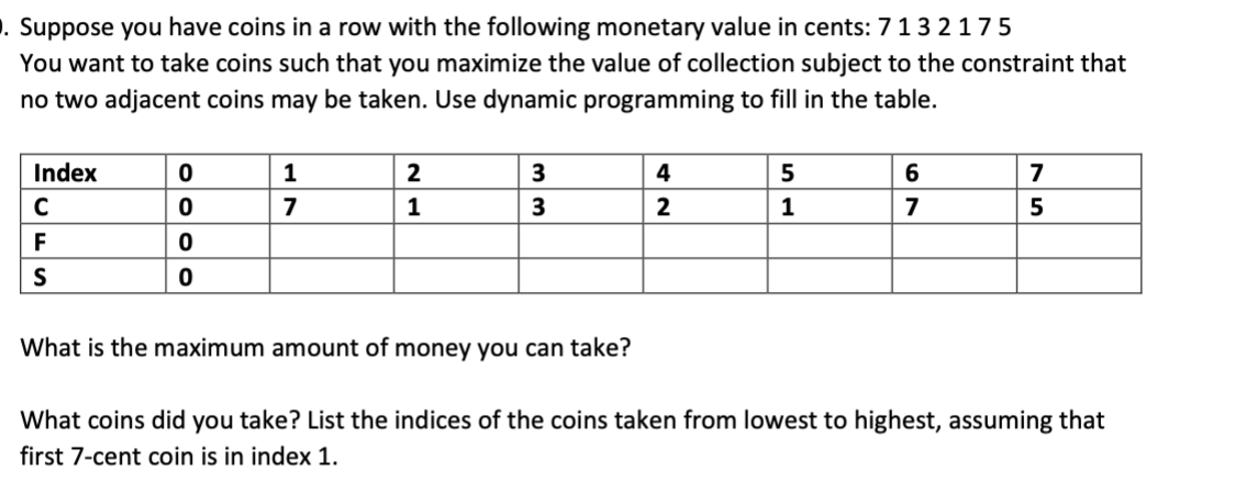 Solved Suppose you have coins in a row with the following | Chegg.com