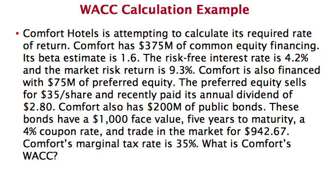Solved WACC Calculation Example • Comfort Hotels is | Chegg.com