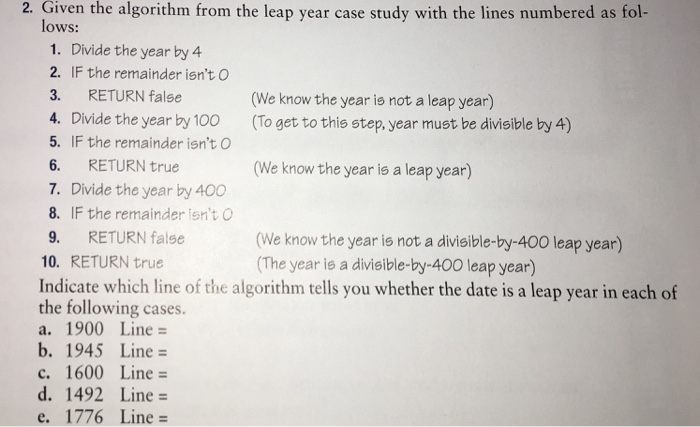 Solved Given the algorithm from the leap year case study | Chegg.com