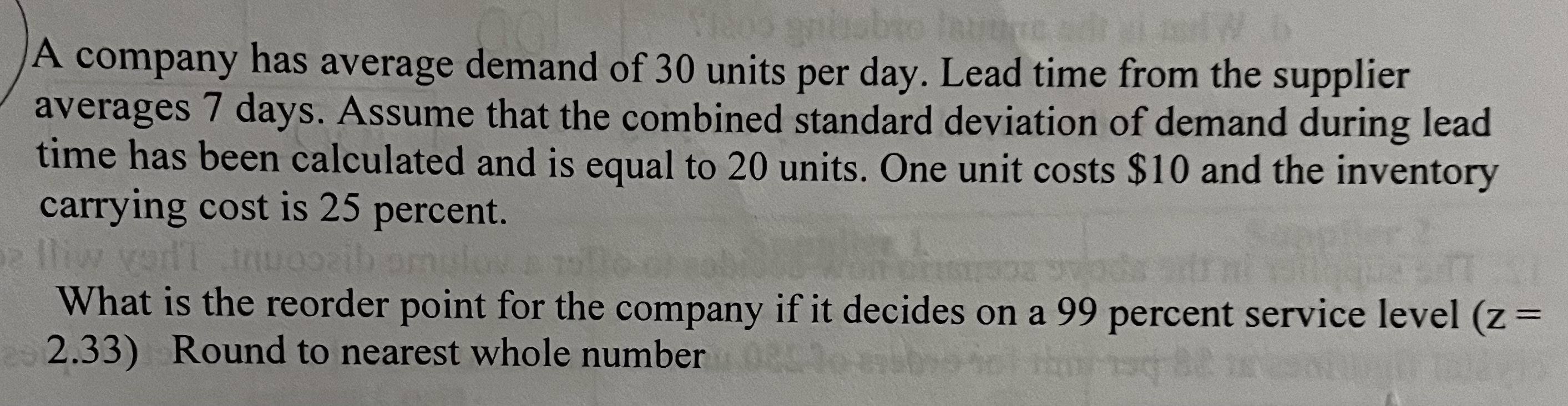 Solved A company has average demand of 30 units per day. | Chegg.com