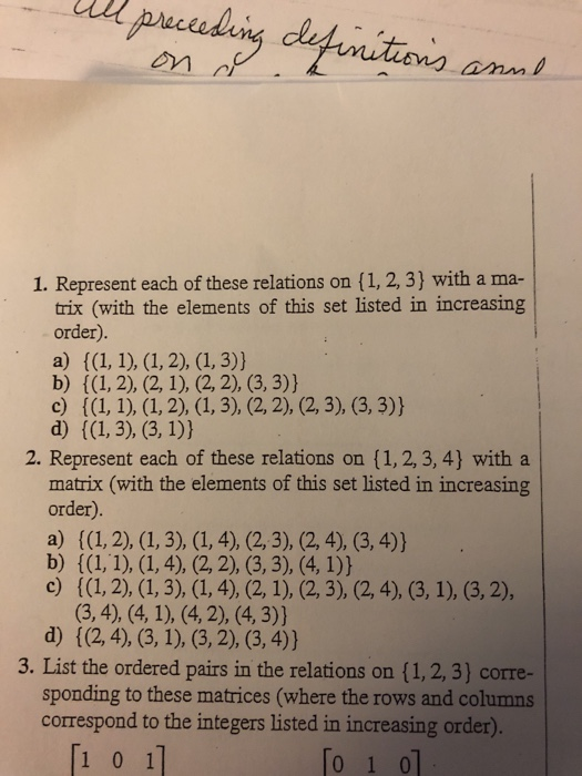 Solved 1. Represent each of these relations on (1, 2, 3) | Chegg.com