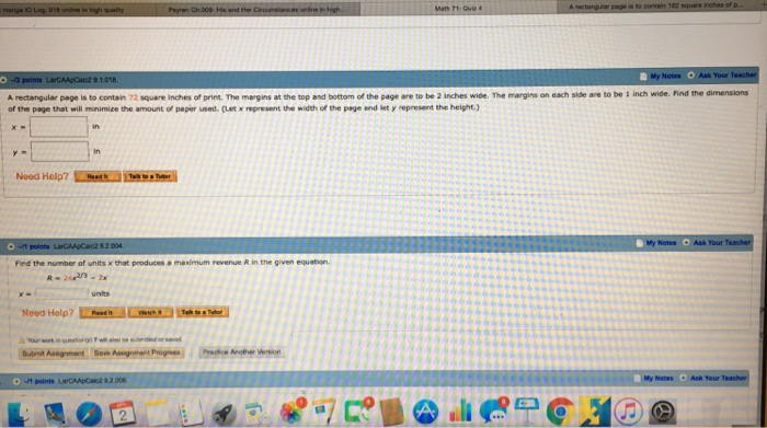 Solved A rectangular page is to contain 72 square Inches of | Chegg.com