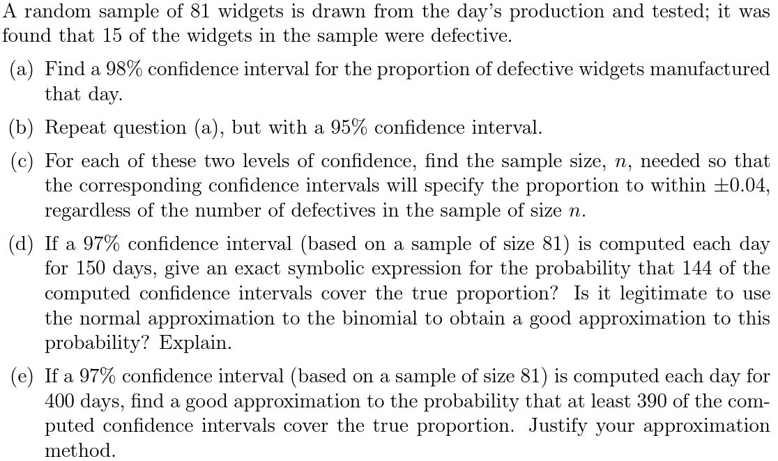 Solved A random sample of 81 widgets is drawn from the day's | Chegg.com