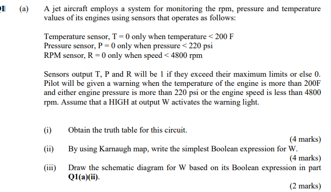Solved (a) A jet aircraft employs a system for monitoring | Chegg.com