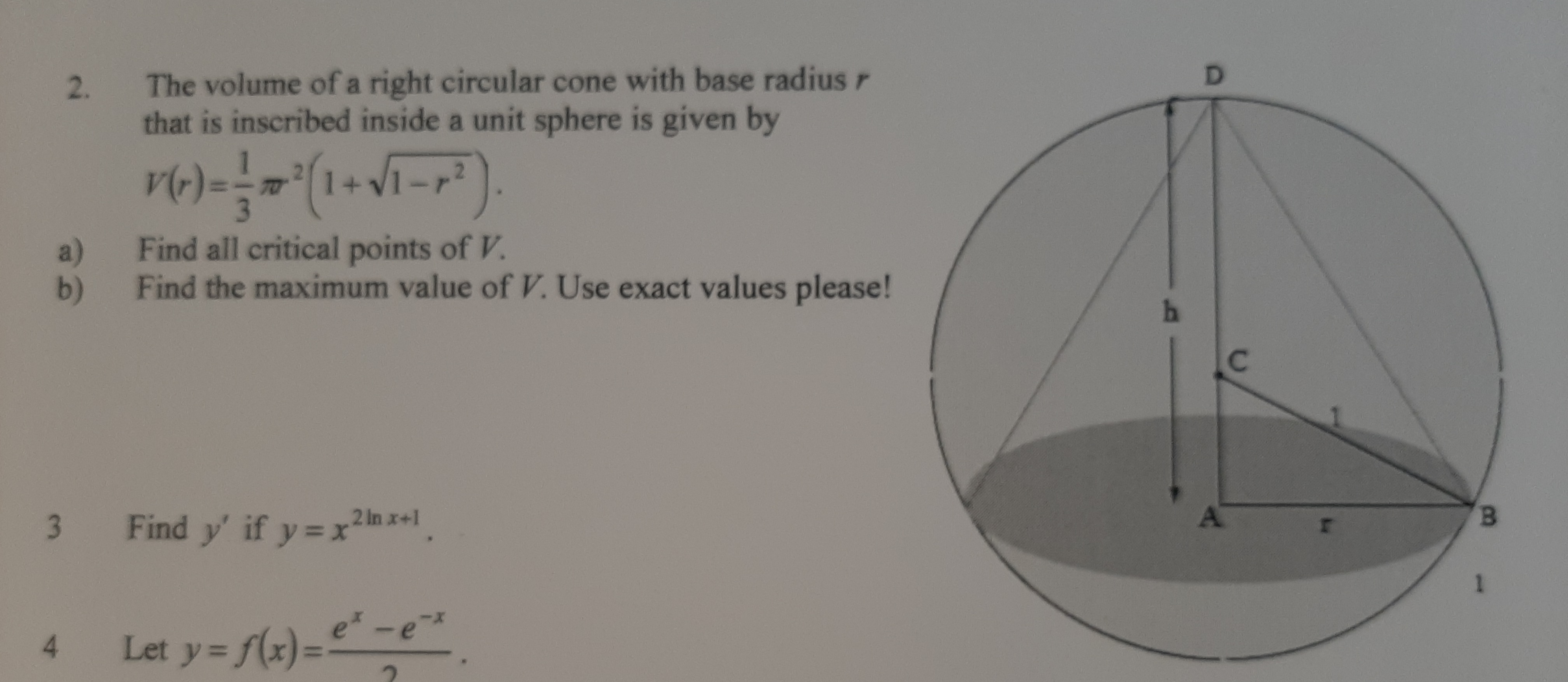 Solved 2. The volume of a right circular cone with base | Chegg.com