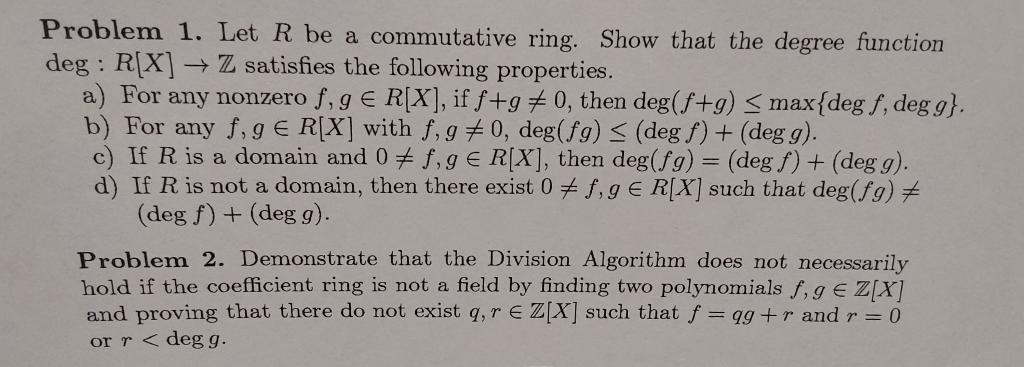 Solved Problem 1. Let R be a commutative ring. Show that the | Chegg.com