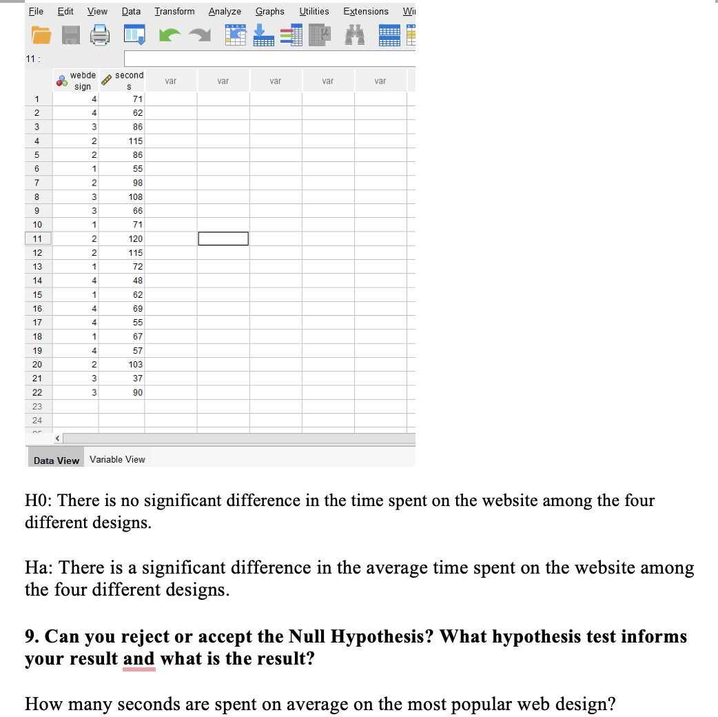 Solved H0: There is no significant difference in the time | Chegg.com
