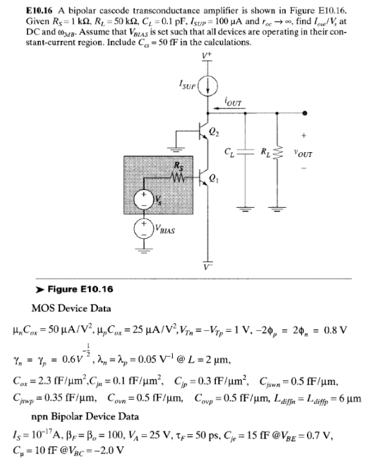 Solved E10.16 A bipolar cascode transconductance amplifier | Chegg.com