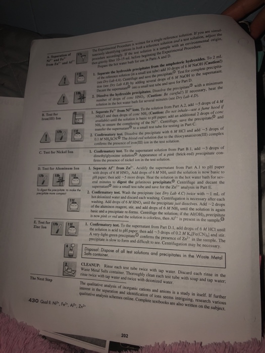 Solved Experiment 39 Qual II. Ni2+, Fe3+ Als+ Zn2+ ions | Chegg.com