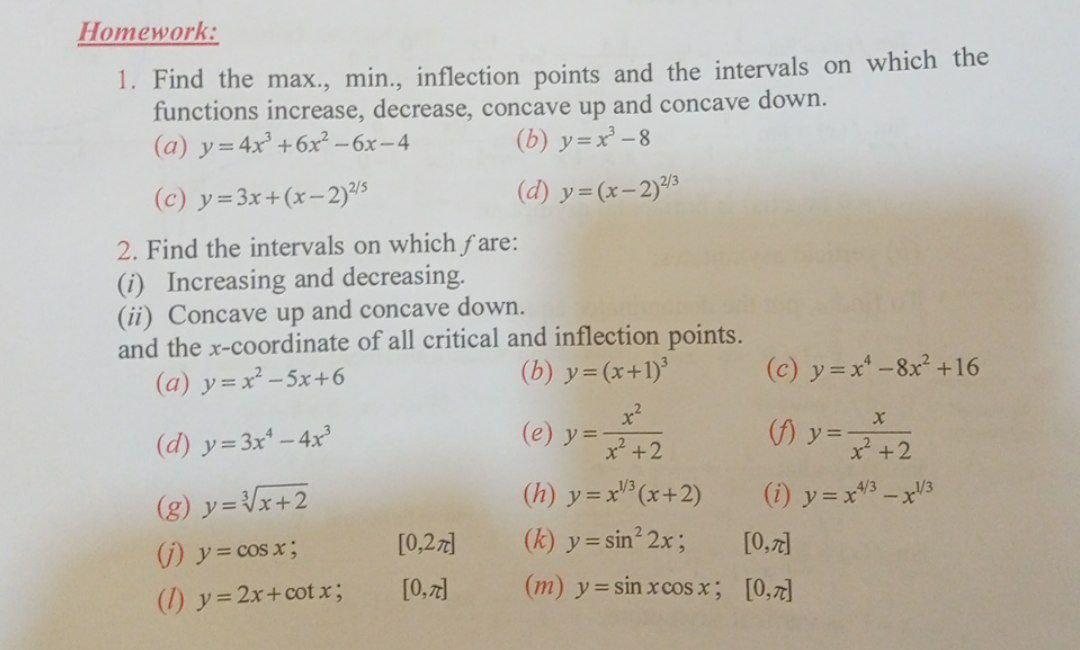 Solved Homework: 1. Find the max., min., inflection points | Chegg.com