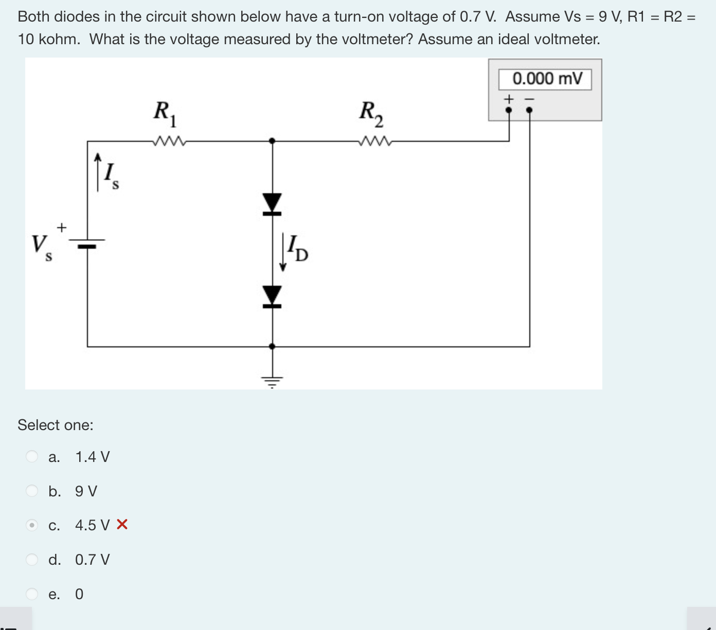 Both diodes in the circuit shown below have a turn-on | Chegg.com