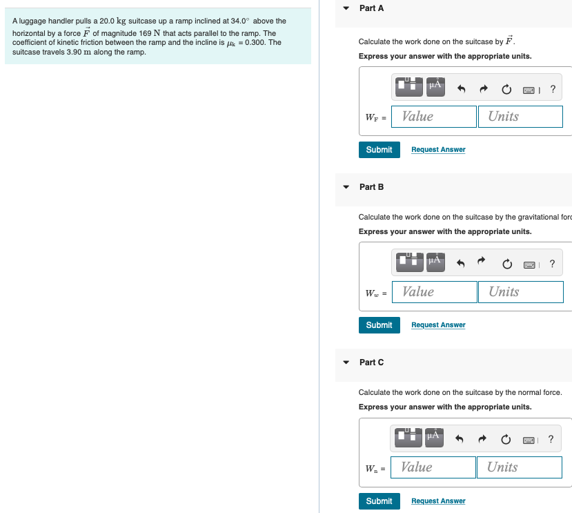 Solved A luggage handler pulls a 20.0 kg suitcase up a ramp | Chegg.com