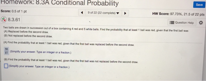 Solved Hómework: 8.3A Conditional Probability Save Score: | Chegg.com