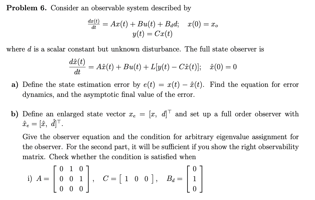 Problem 6. Consider an observable system described by | Chegg.com