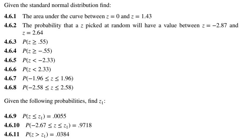 Solved Given the standard normal distribution find: 4.6.1 | Chegg.com