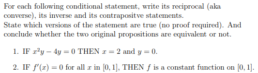 Solved For each following conditional statement, write its | Chegg.com