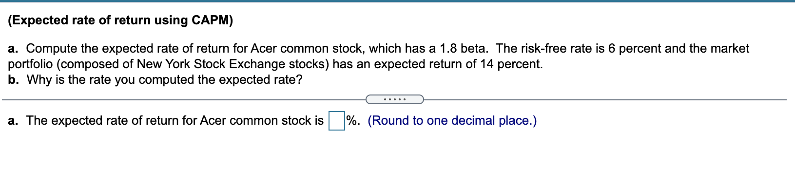 Solved (Expected rate of return using CAPM) a. Compute the | Chegg.com