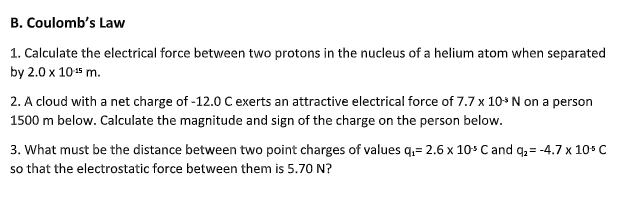 Solved 1. Calculate the electrical force between two protons | Chegg.com