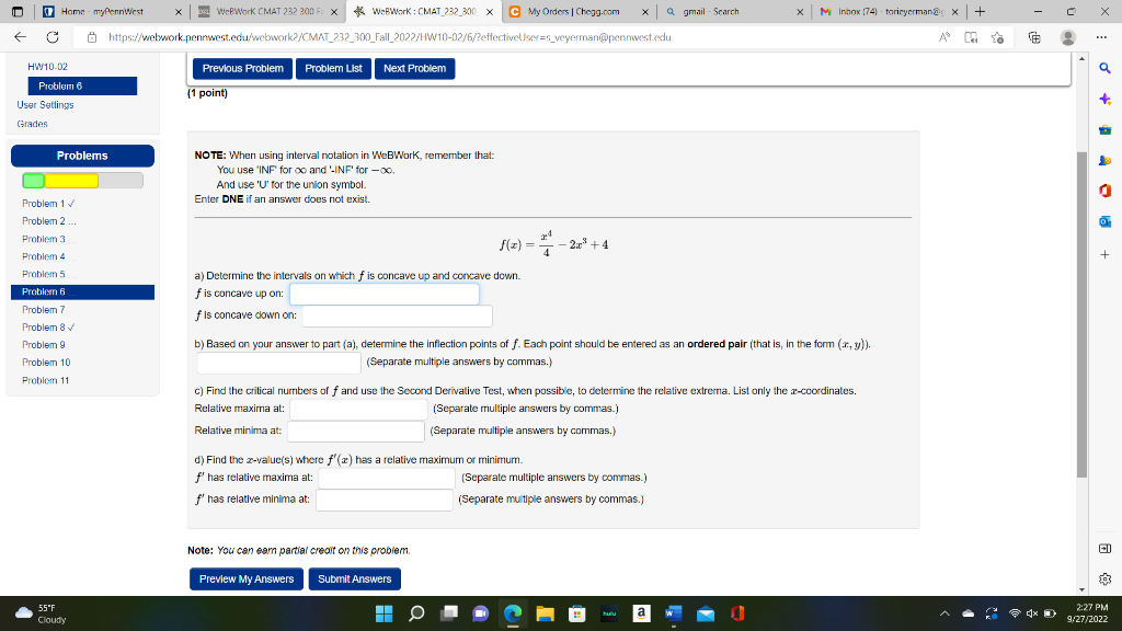 Solved NOTE: When using interval notation in WeBWork, | Chegg.com