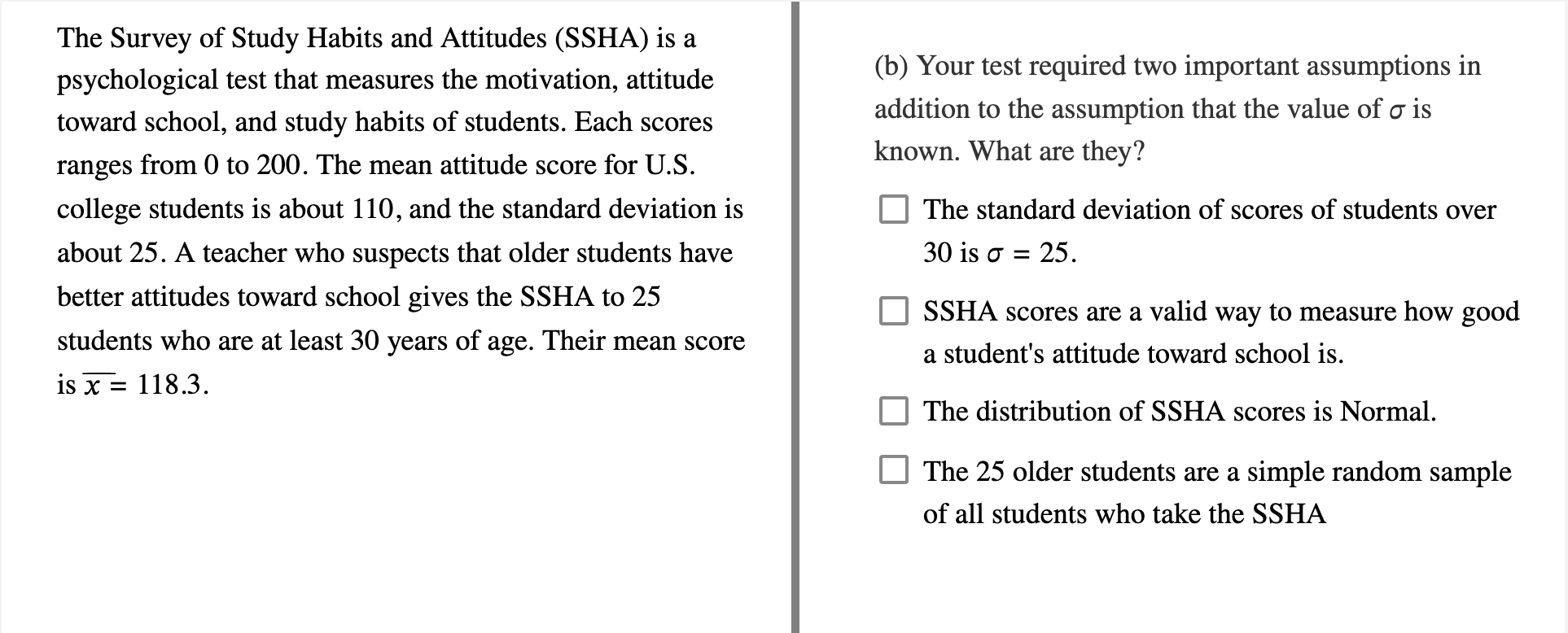 Solved The Survey of Study Habits and Attitudes (SSHA) is a | Chegg.com