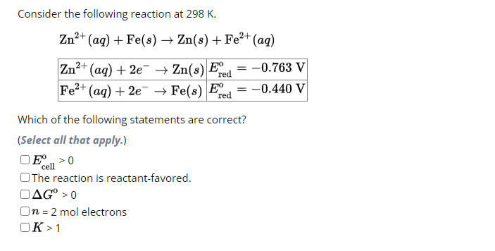 Solved Consider the following reaction at 298 K. | Chegg.com