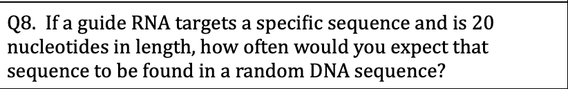Solved Q8. If a guide RNA targets a specific sequence and is | Chegg.com