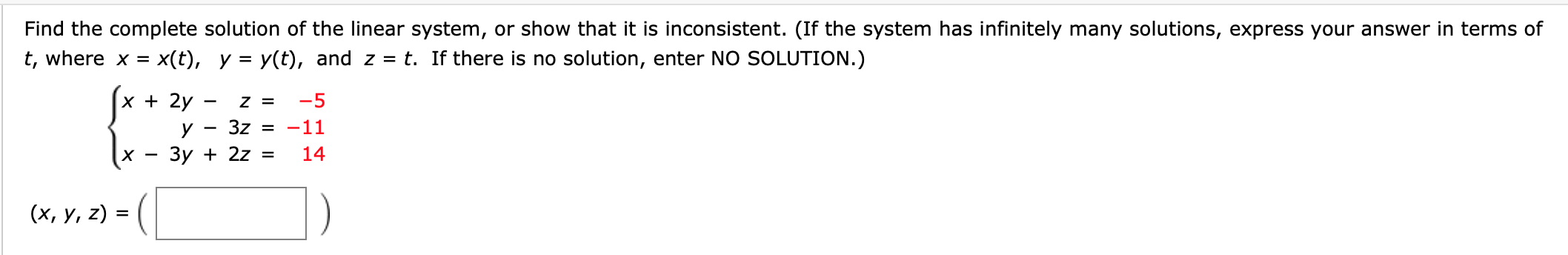 Solved Find the complete solution of the linear system, or | Chegg.com