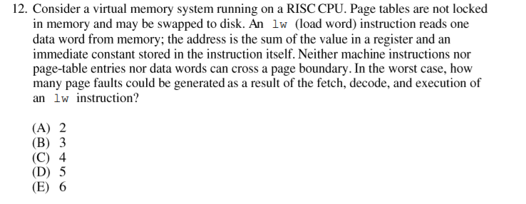 Solved 12. Consider a virtual memory system running on a | Chegg.com