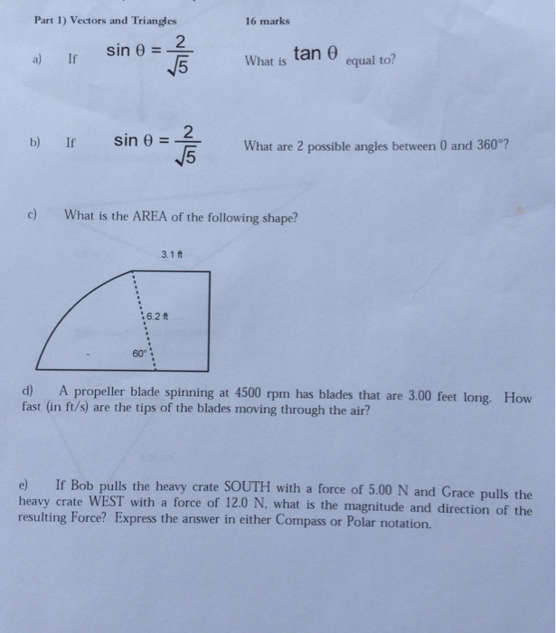 Solved Vectors and Triangles If sin theta = 2/Squareroot 5 | Chegg.com