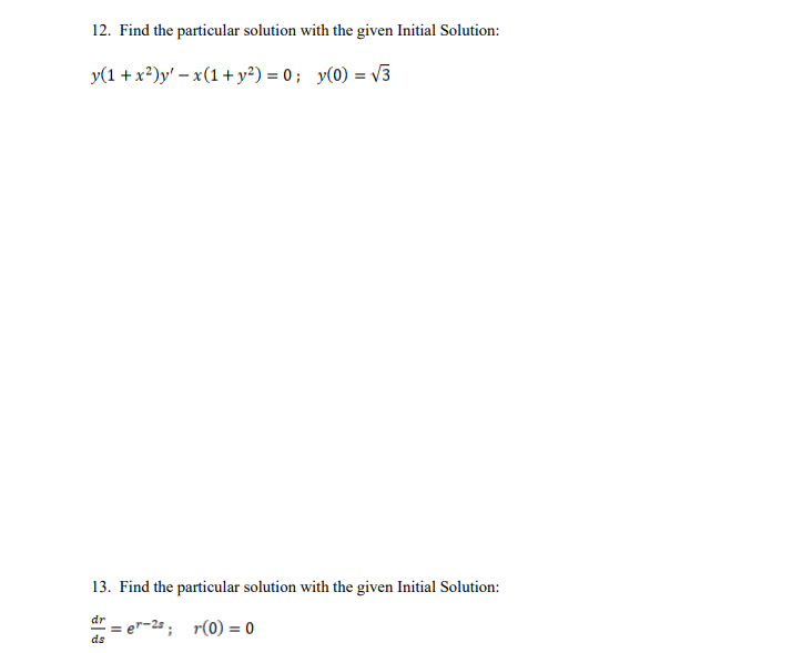 Solved 12. Find the particular solution with the given | Chegg.com