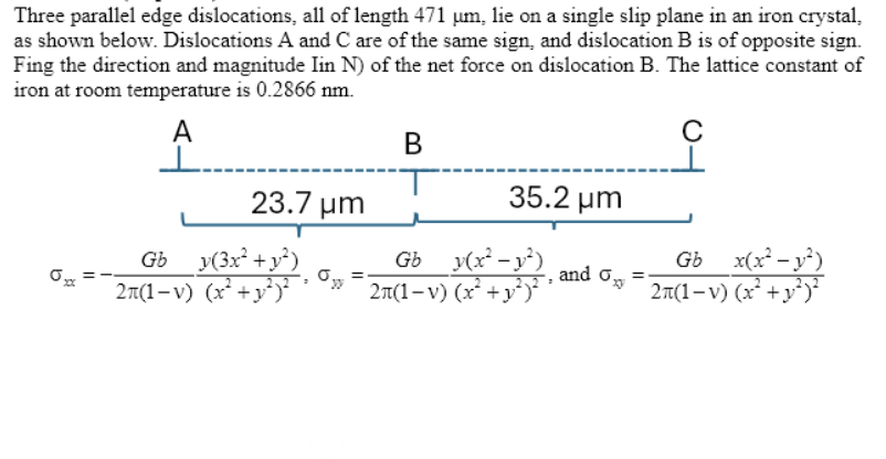 Solved Three parallel edge dislocations, all of ﻿length | Chegg.com