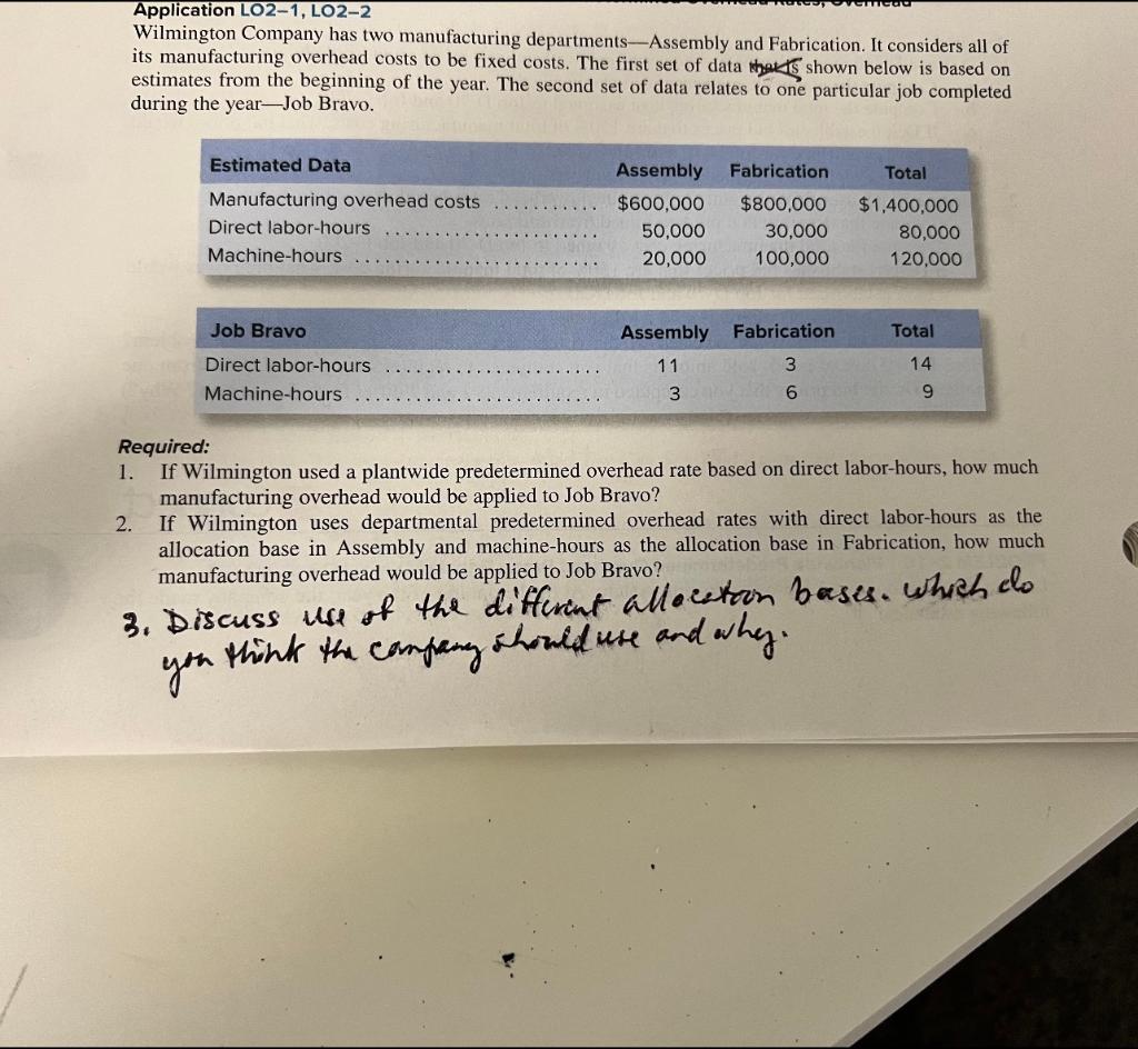 Solved Application LO2-1, LO2-2 Wilmington Company has two | Chegg.com