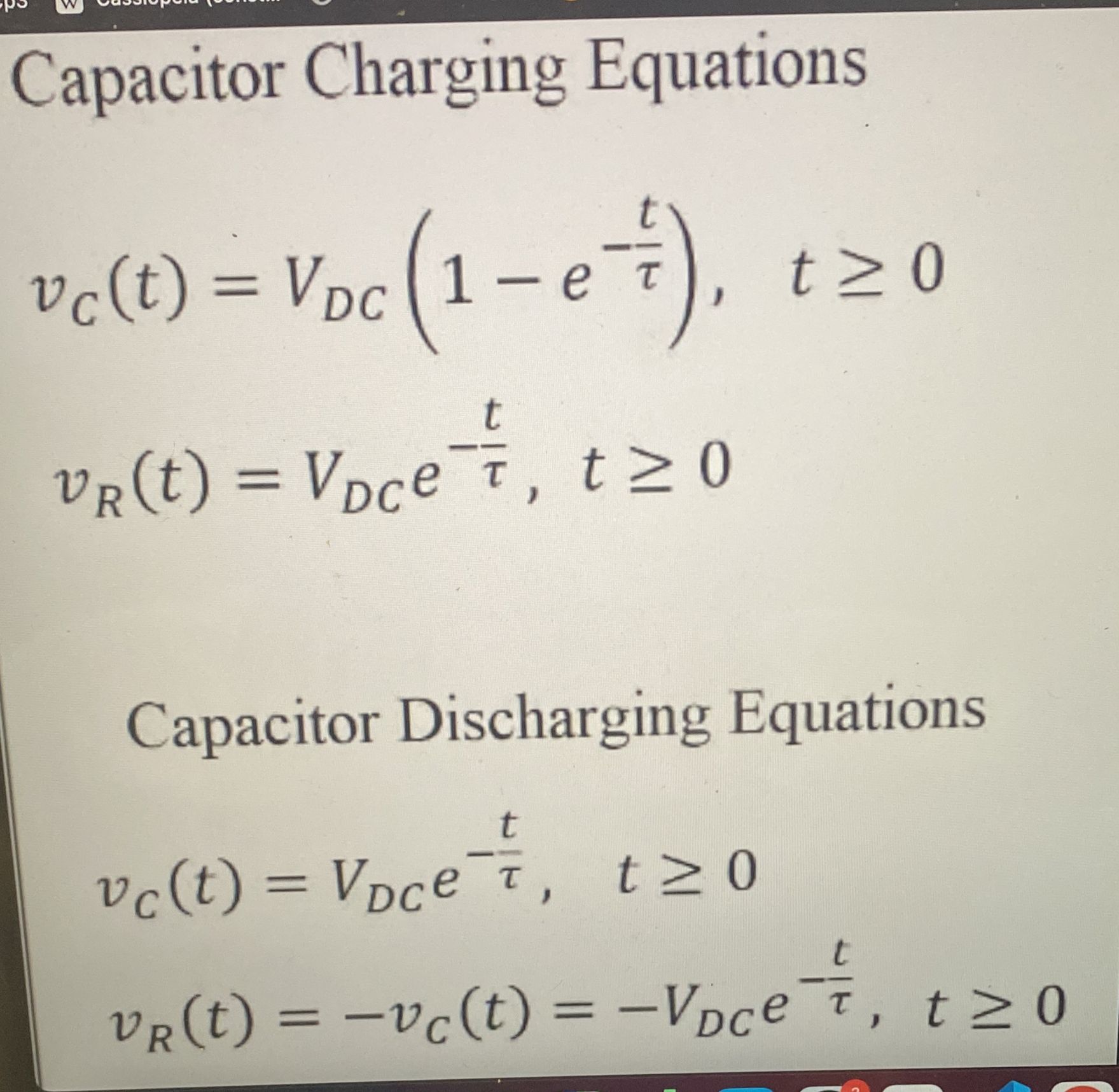 Capacitor Charging Equations | Chegg.com