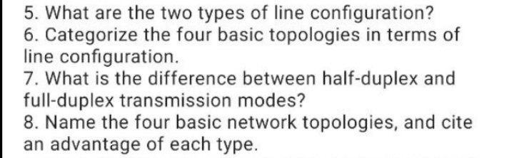 Solved 5. What are the two types of line configuration? 6. | Chegg.com