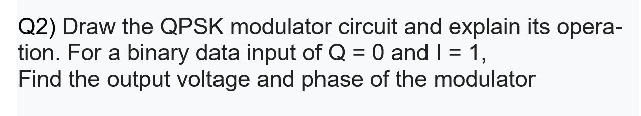 Q2) Draw the QPSK modulator circuit and explain its | Chegg.com